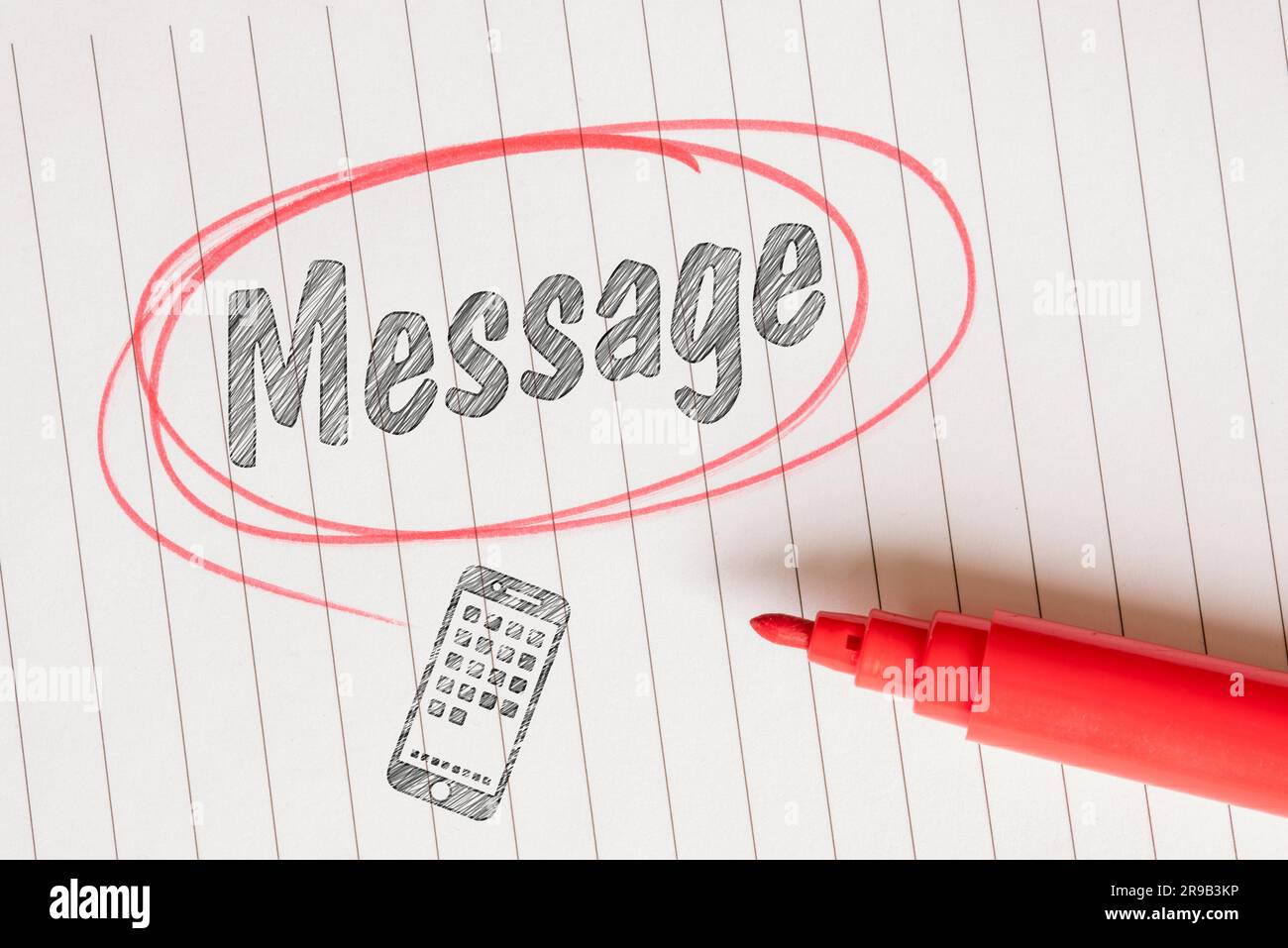 Message note in a red marked circle on linear paper Stock Photo - Alamy
