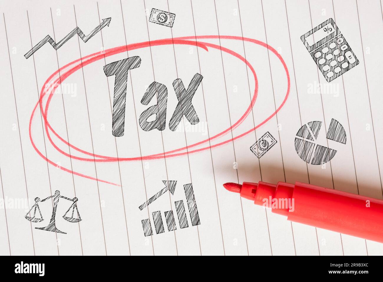 Tax memo note with sketches on linear paper Stock Photo - Alamy