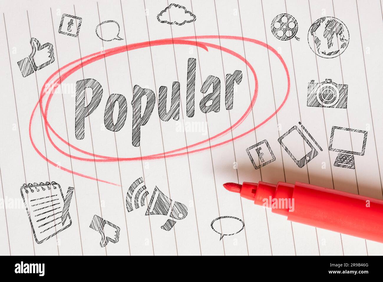 Popular drawing with a red brush and a circle Stock Photo - Alamy