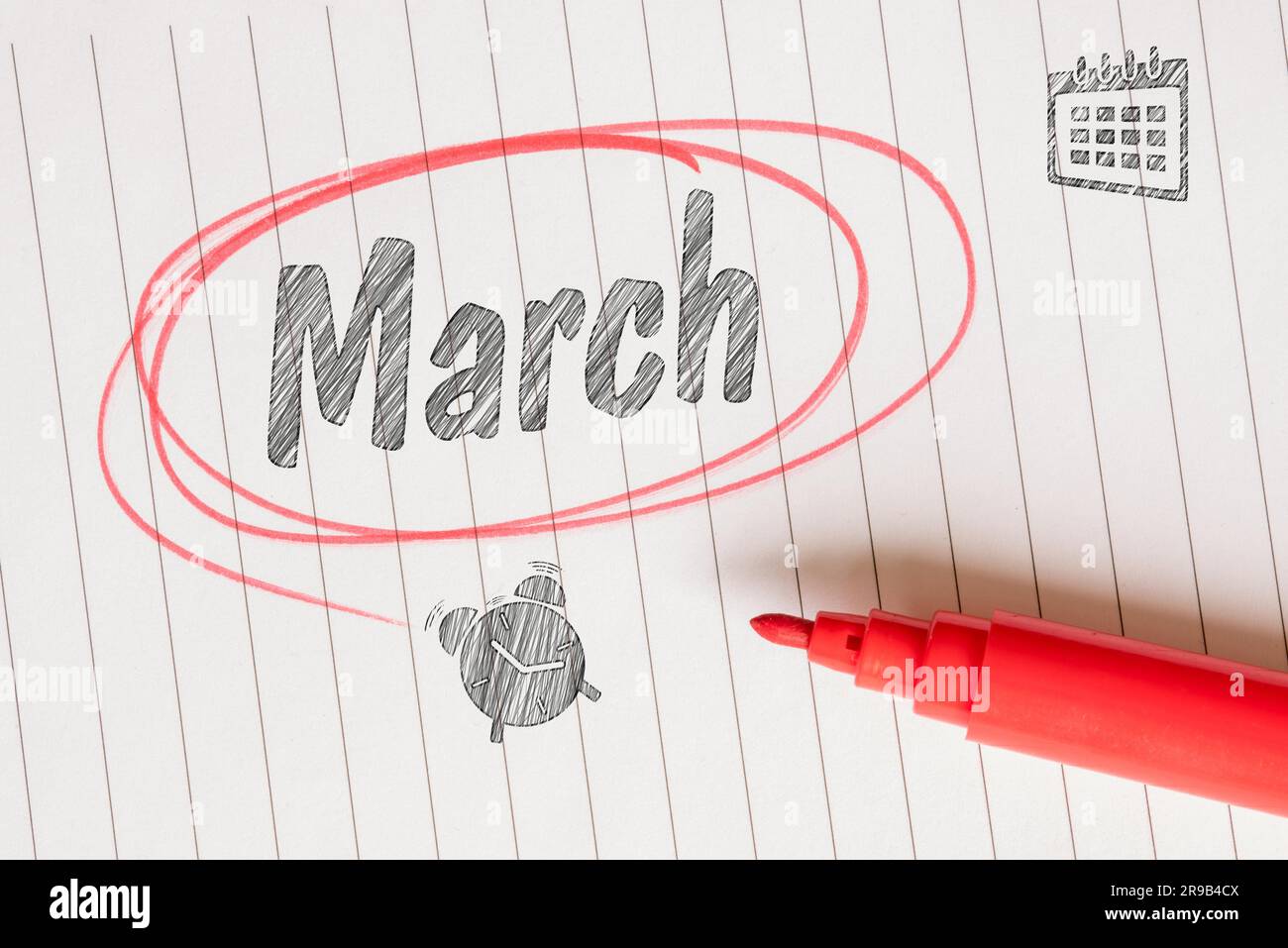 March memory note with a red circle and sketches Stock Photo - Alamy