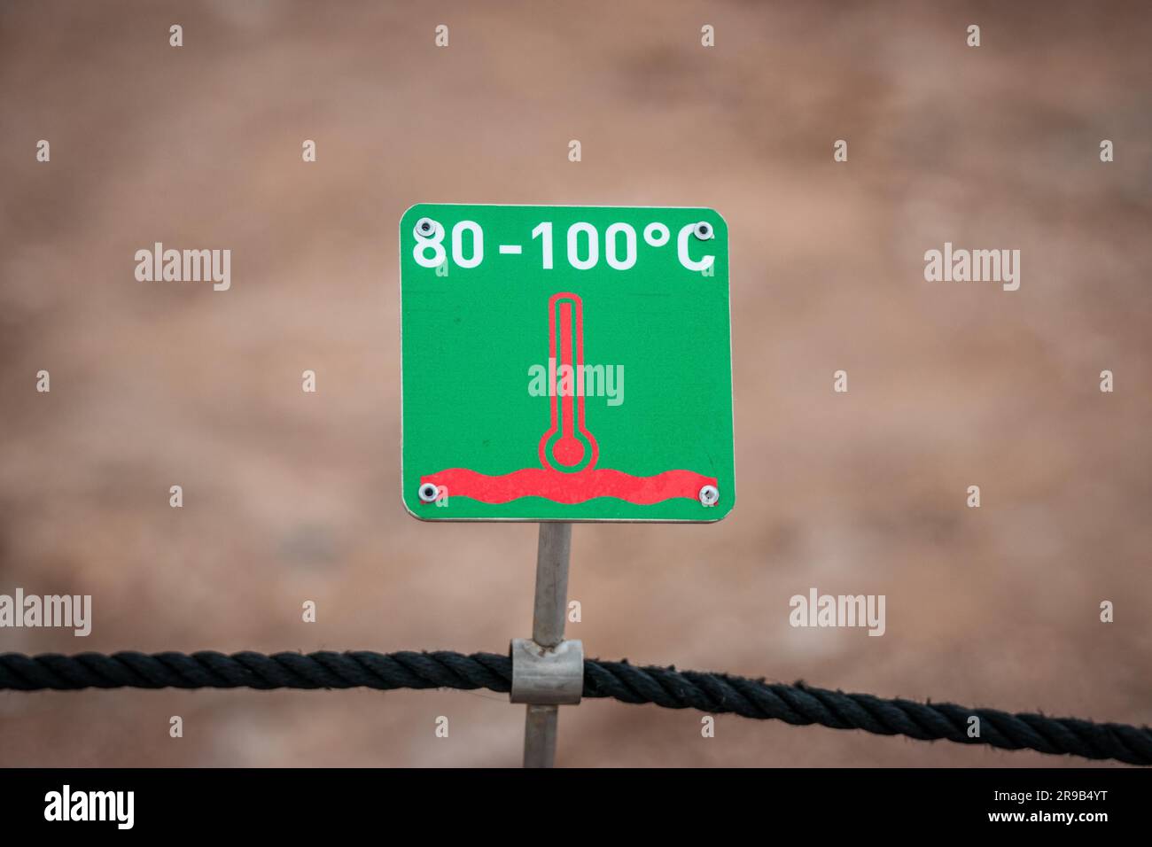 Boiling water warning sign in green color with celcius measures Stock ...