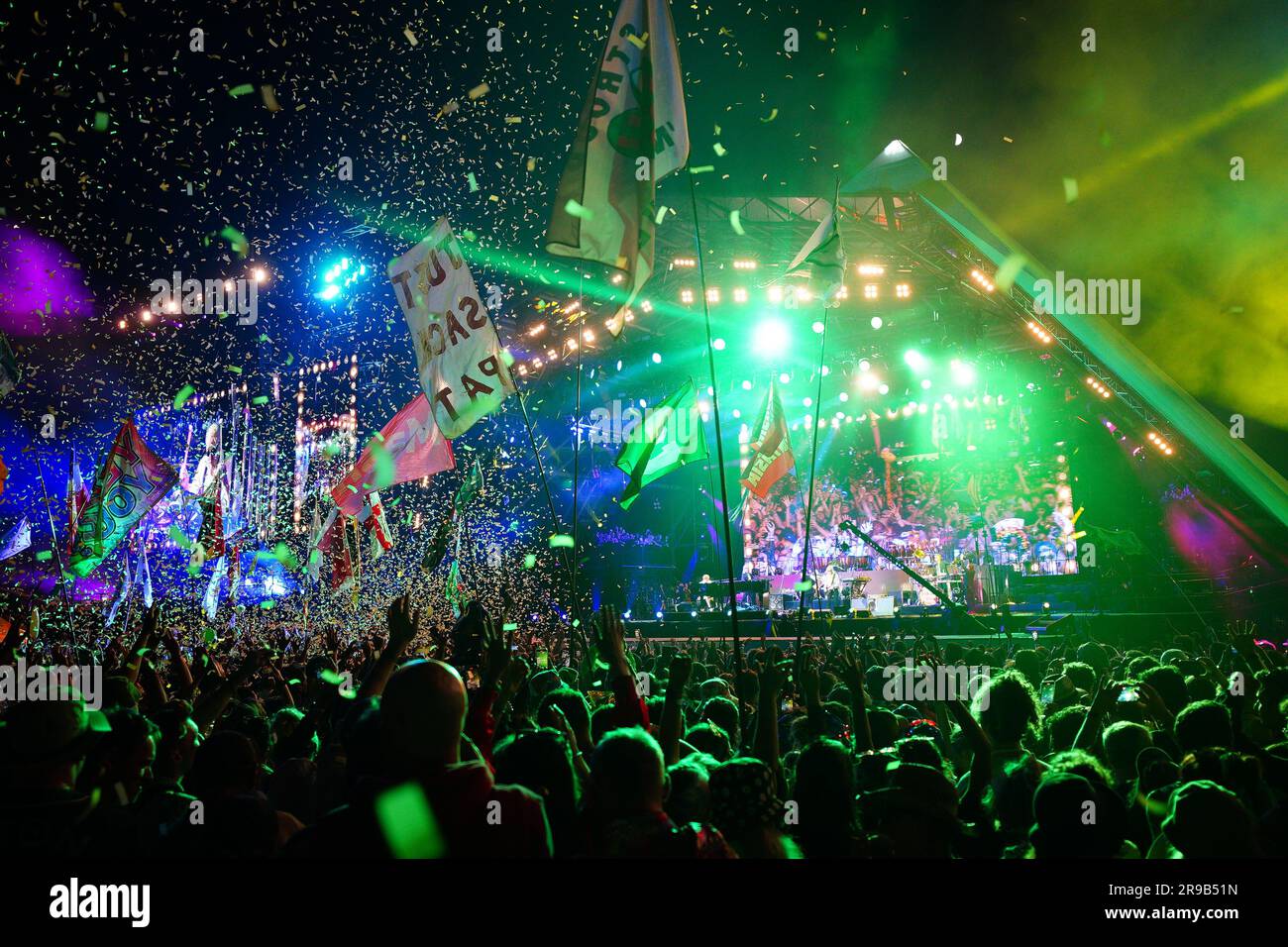 EDITORIAL USE ONLY Elton John performing on the Pyramid Stage at the ...