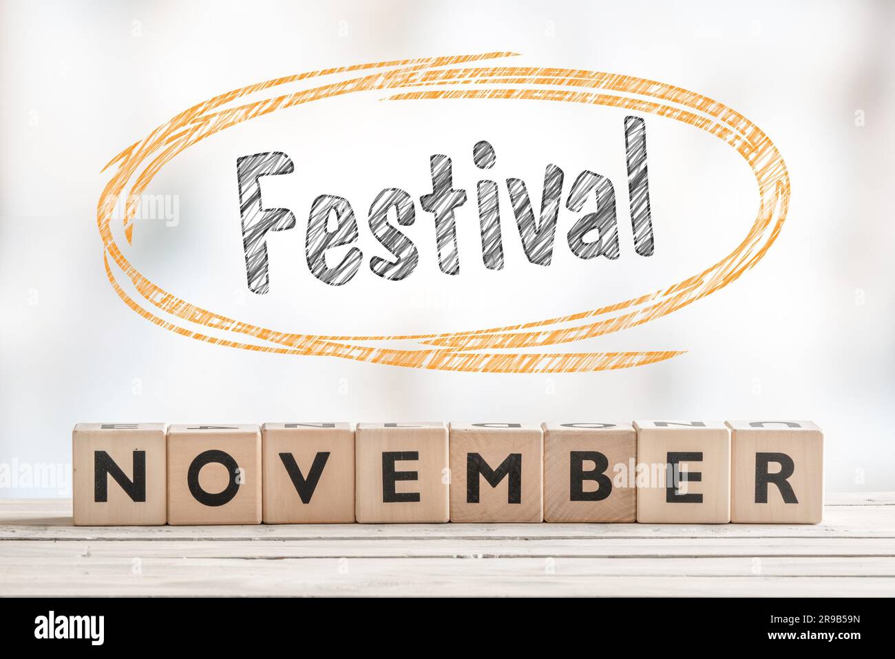 November festival sign with wooden blocks on a stage Stock Photo - Alamy