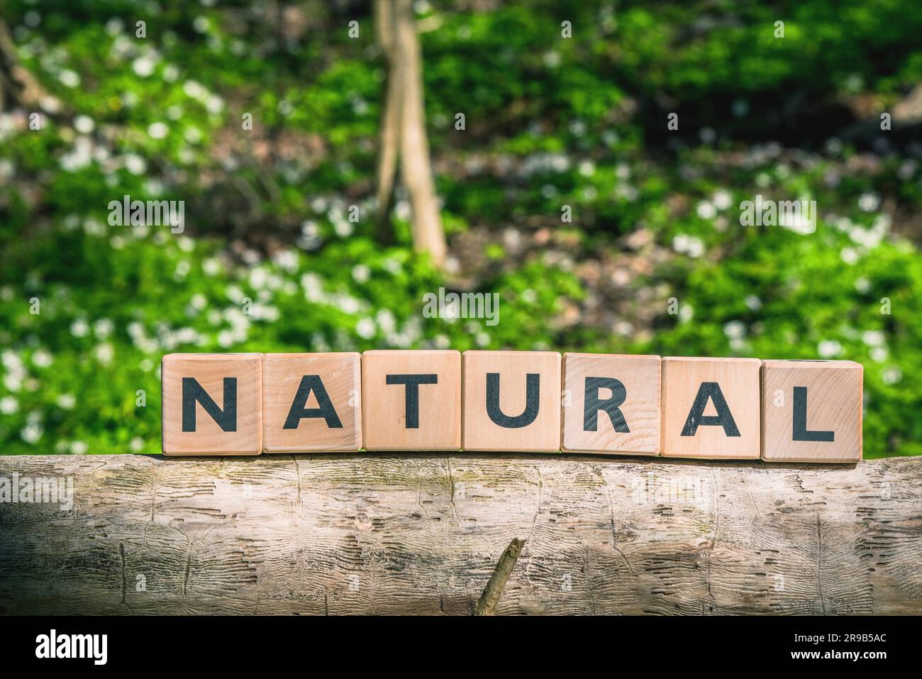 Sign with the word natural in a green forest Stock Photo - Alamy