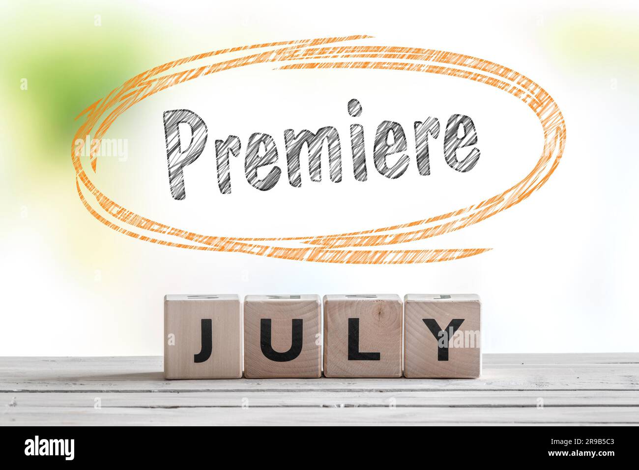 July premiere message on a stage in the summer Stock Photo - Alamy