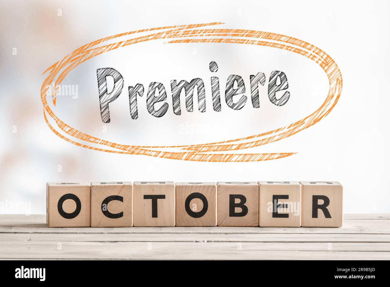 October premiere sign made of wood on a stage Stock Photo - Alamy