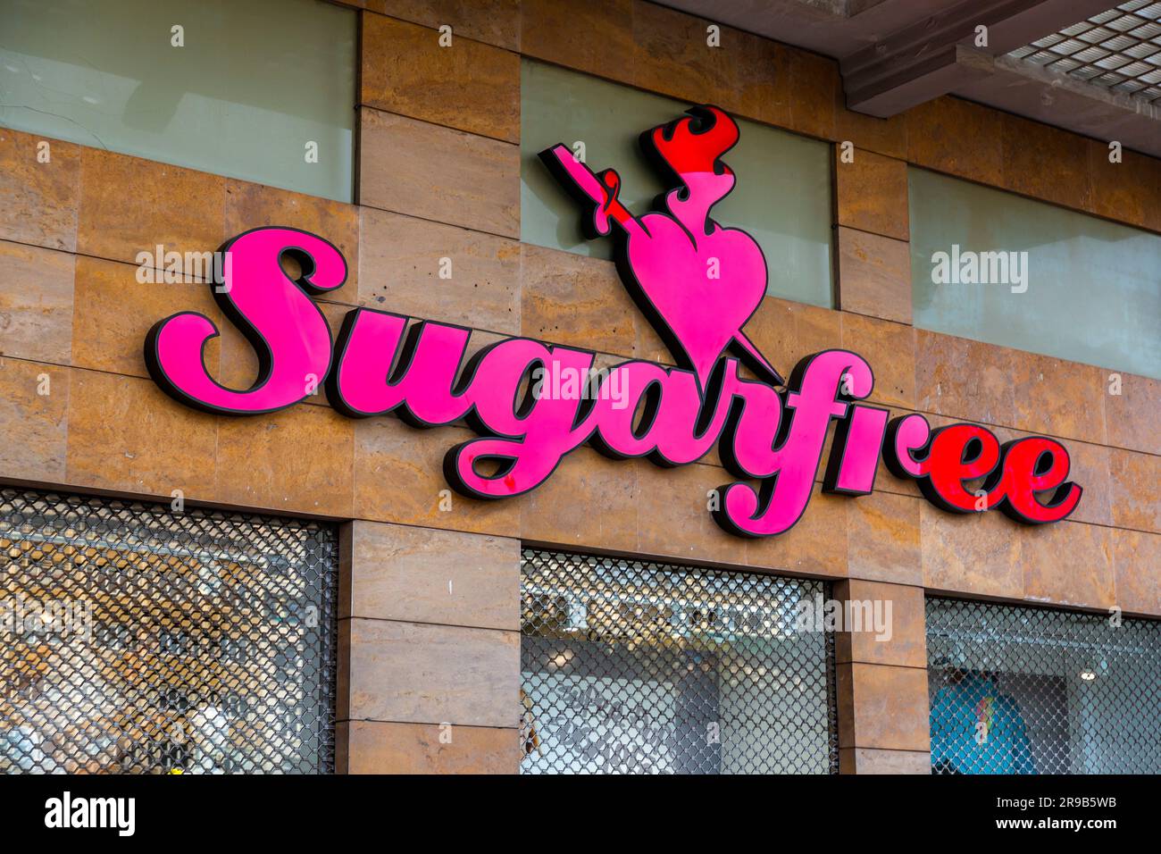 Athens, Greece - 27 Nov 2021: Store front and logo of Sugarfree, a ...