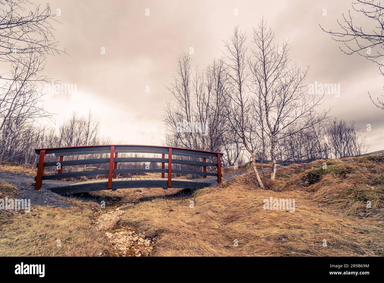Bridge over an empty river stream in the fall Stock Photo - Alamy