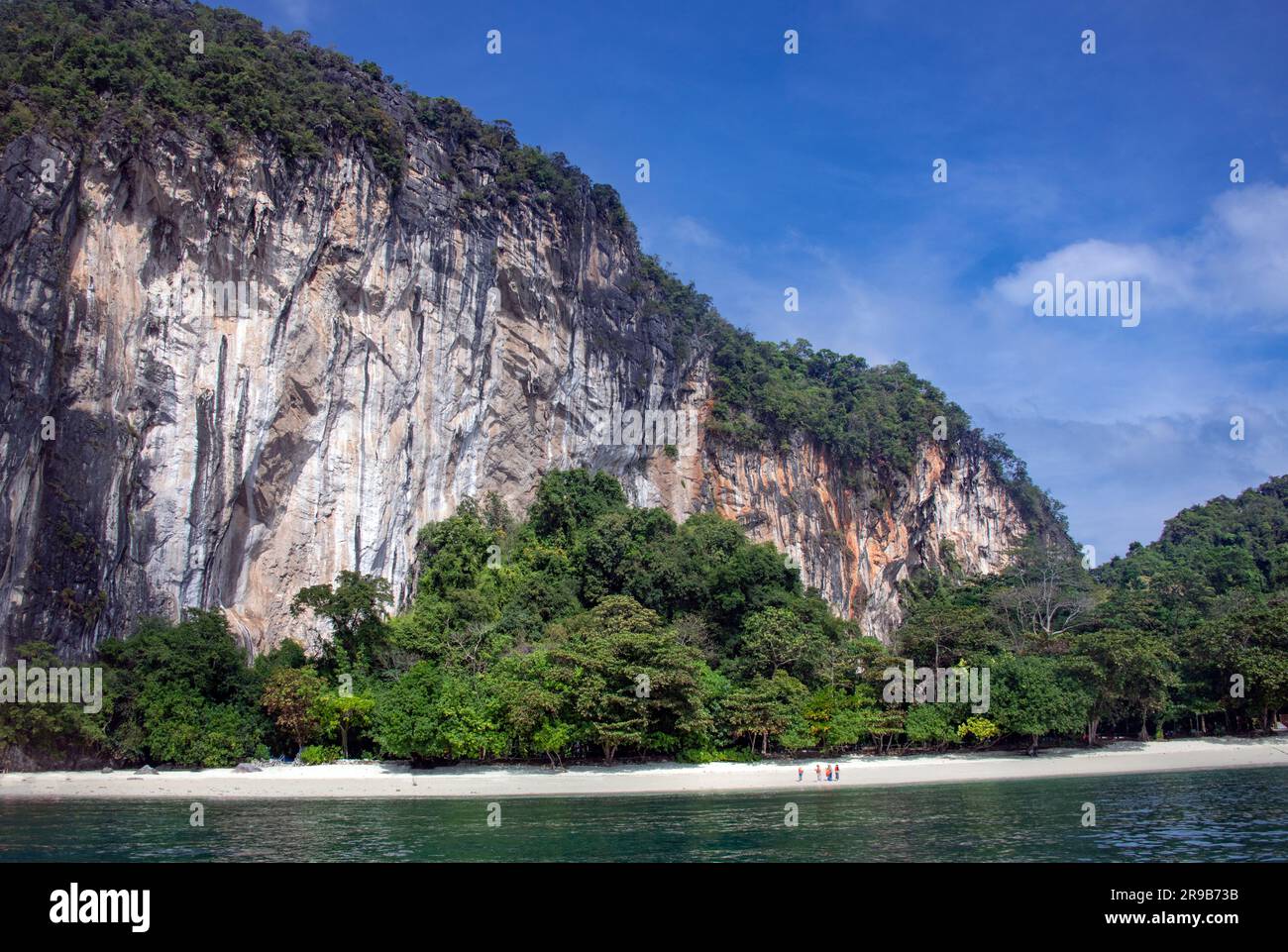 Beach and limestone cliffface Hong Island Krabi Province Andaman Sea ...