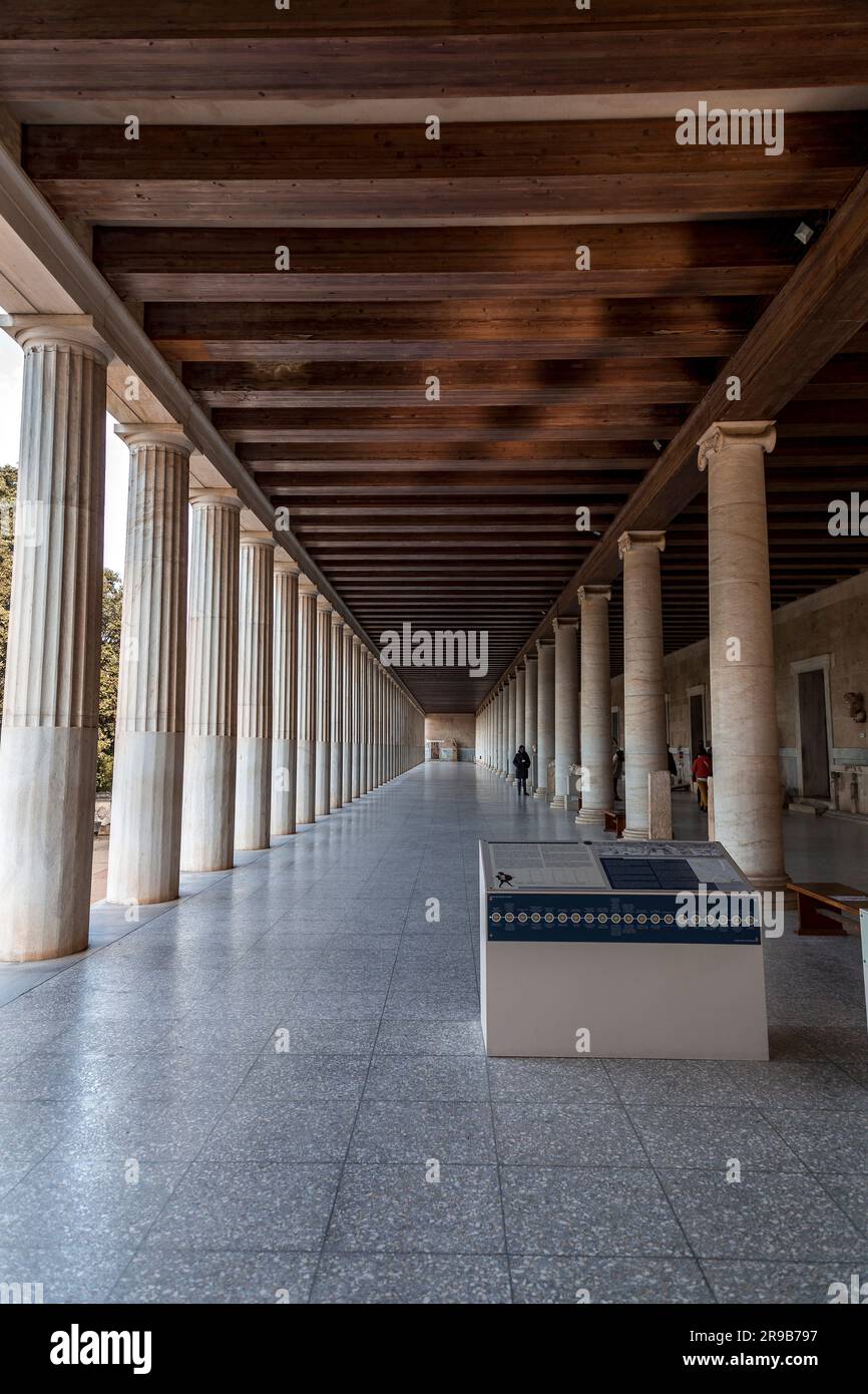 Athens, Greece - 25 Nov 2021: The Stoa of Attalos is a covered portico ...