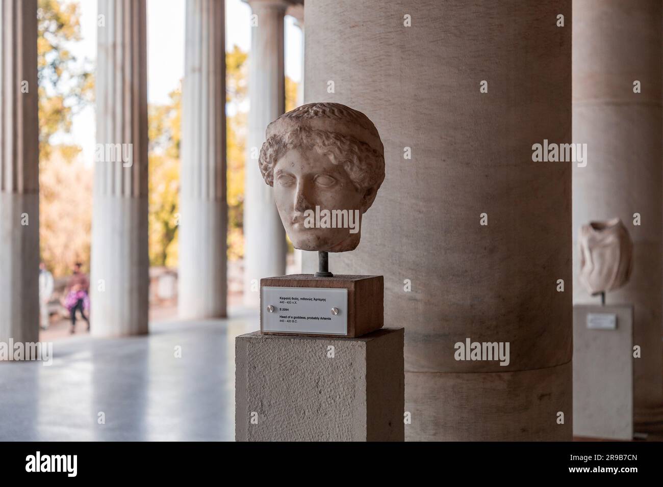 Athens, Greece - 25 Nov 2021: The ancient articts displayed at the Stoa ...