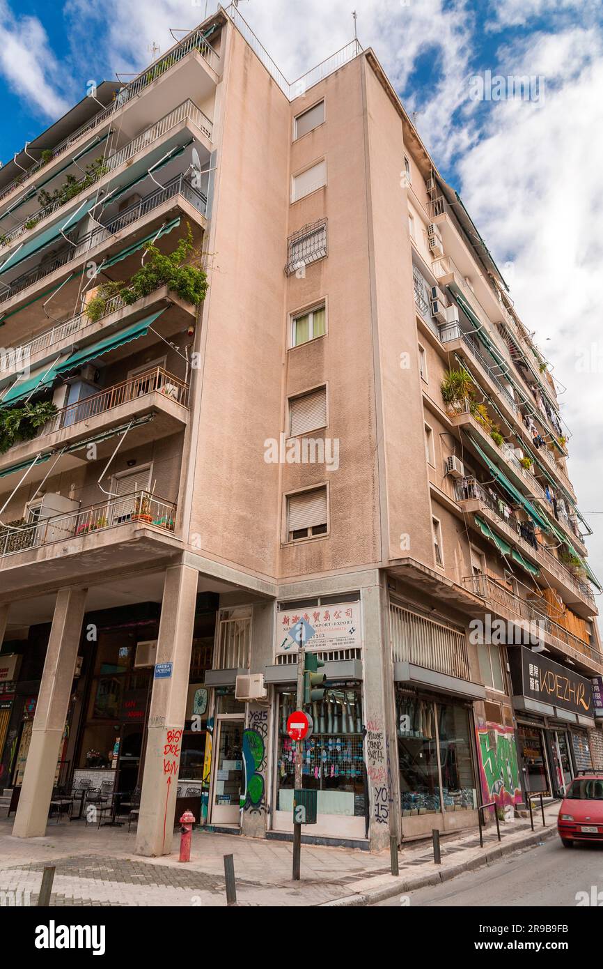 Athens, Greece - 25 Nov 2021: Modern buildings in the streets of Athens ...