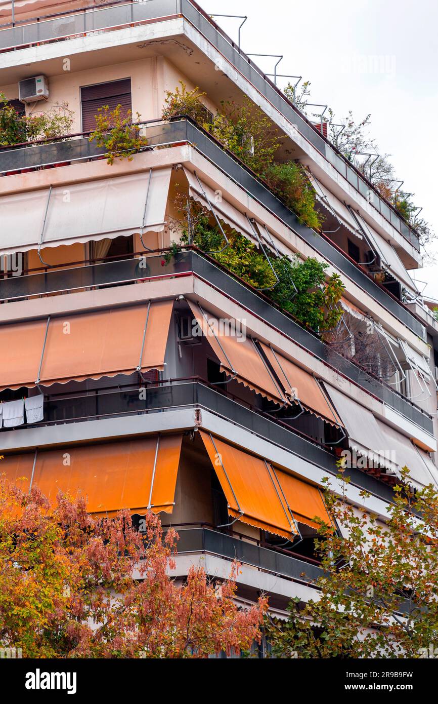 Athens, Greece - 25 Nov 2021: Modern buildings in the streets of Athens ...