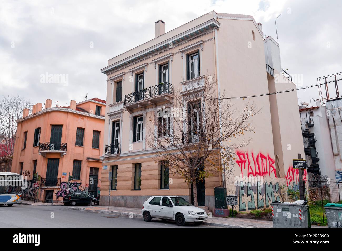 Athens, Greece - 25 Nov 2021: Modern buildings in the streets of Athens ...