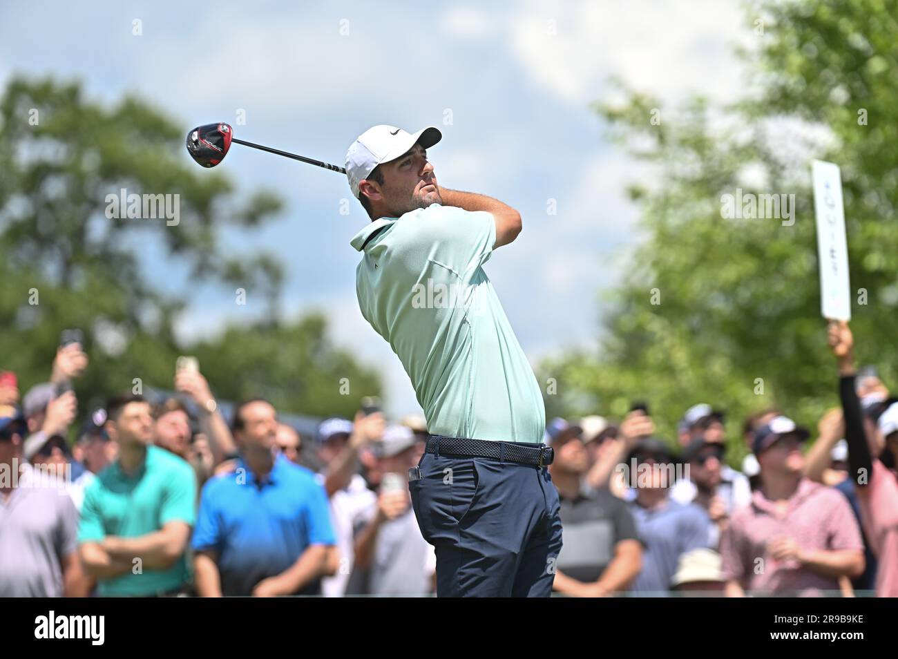Sunday June 25, 2023: Scottie Scheffler hits his tee shot on hole ...