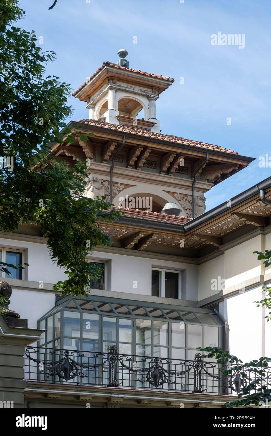 LAUSANNE, SWITZERLAND - JUNE 18, 2023: Typical Building and street at ...