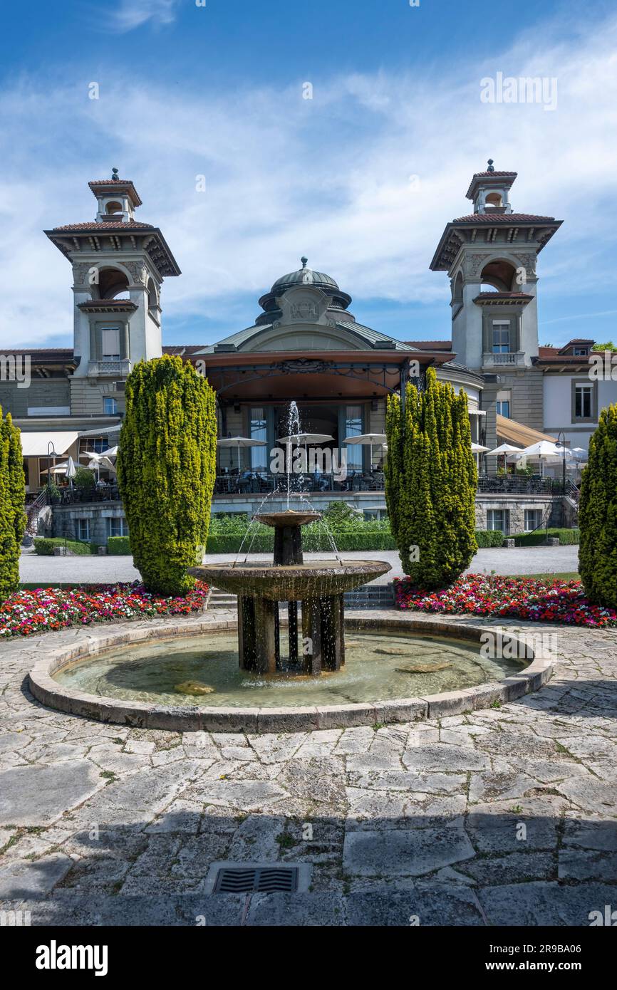 LAUSANNE, SWITZERLAND - JUNE 18, 2023: Typical Building and street at ...