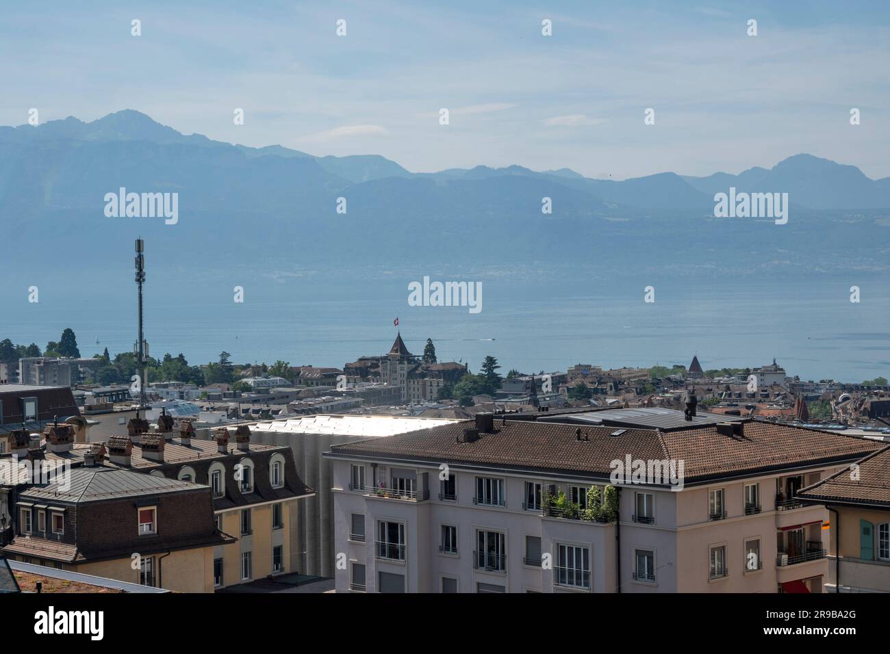 LAUSANNE, SWITZERLAND - JUNE 18, 2023: Typical Building and street at ...