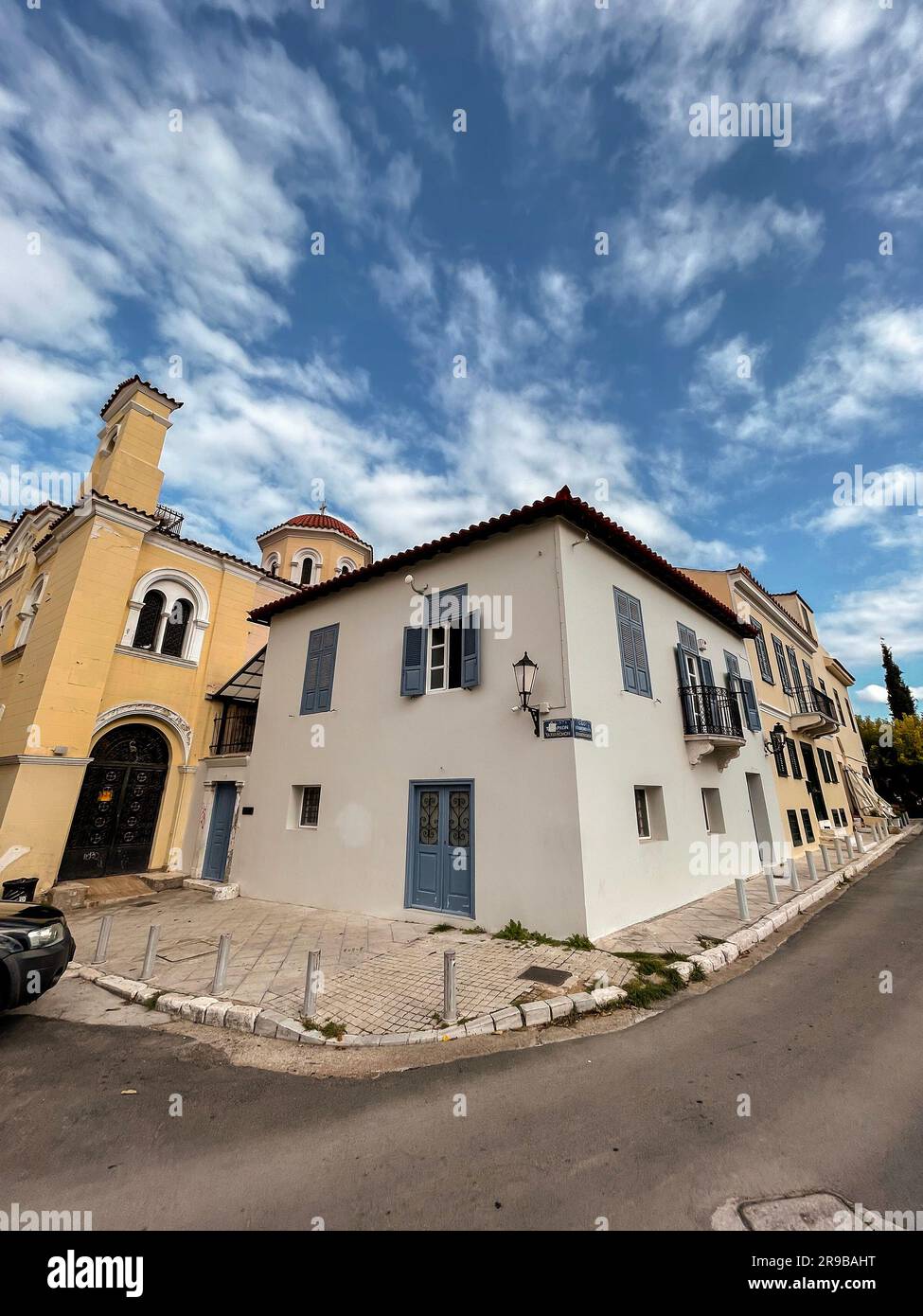 Athens, Greece - 25 Nov 2021: Typical buildings in the streets of Plaka ...