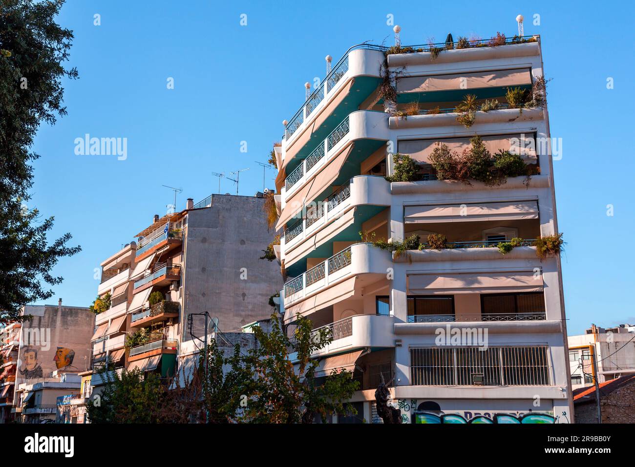 Athens, Greece - 25 Nov 2021: Modern buildings in the streets of Athens ...