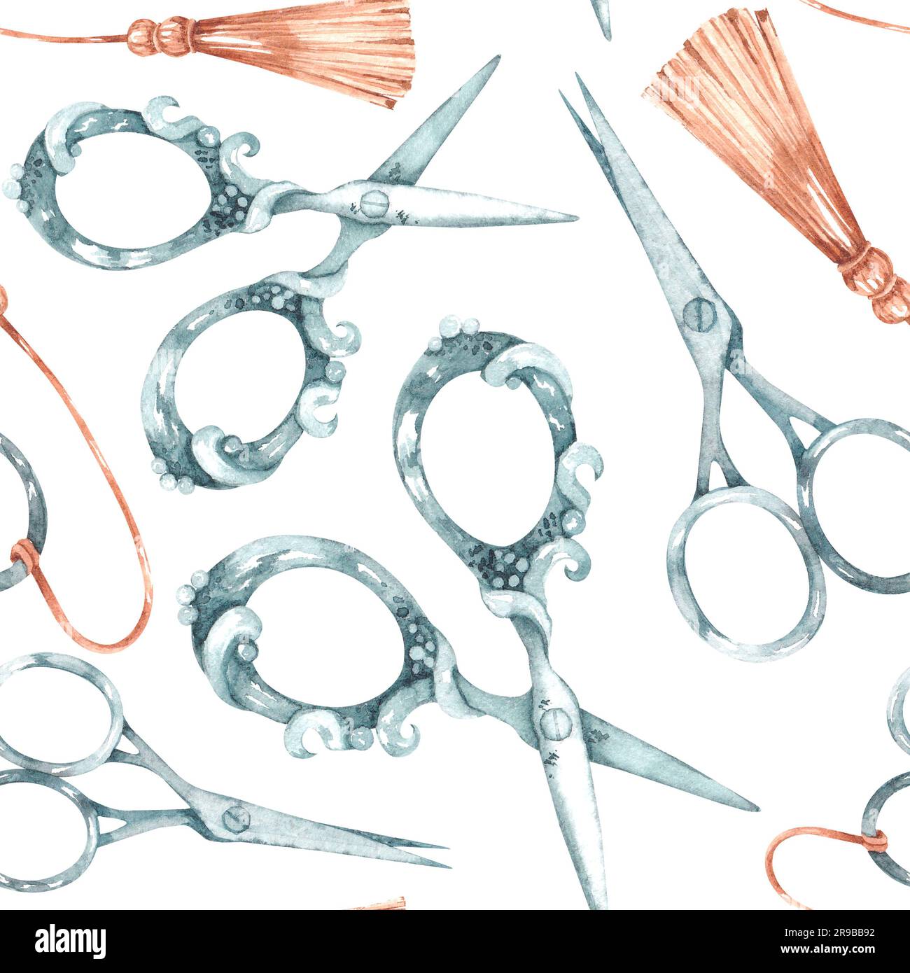 Sewing Scissors Seamless Pattern Pattern With Watercolor Elements On A