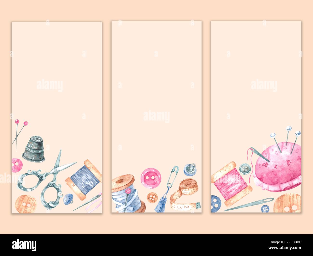 Seamstress tag mockup with sewing accessories. Hand-drawn watercolor ...