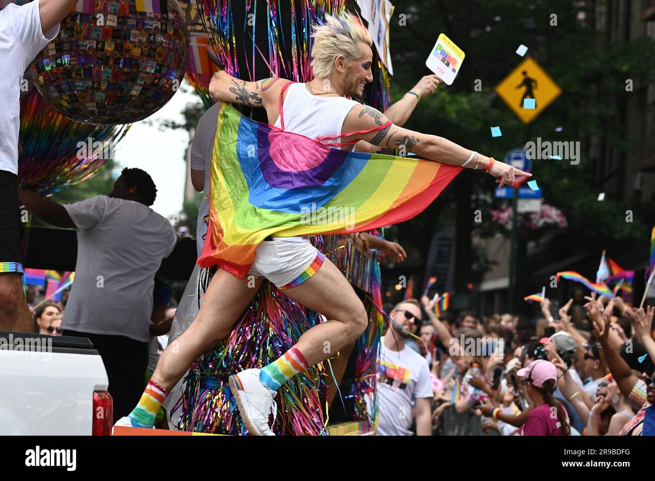 New York, USA. 25th June, 2023. Frankie Grande rides on a float in NYC ...