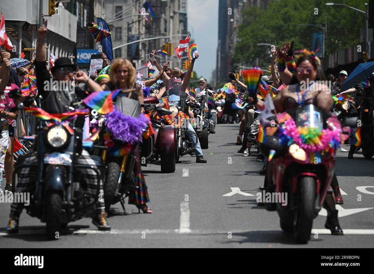 New York, USA. 25th June, 2023. Members of the Sirens Motorcycle club ...