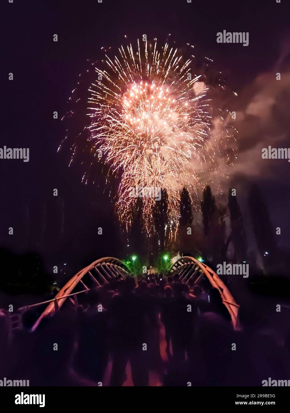 FIREWORKS on Ponte Milardi, after the Procession of candles and flower display - Rieti, Italy ...