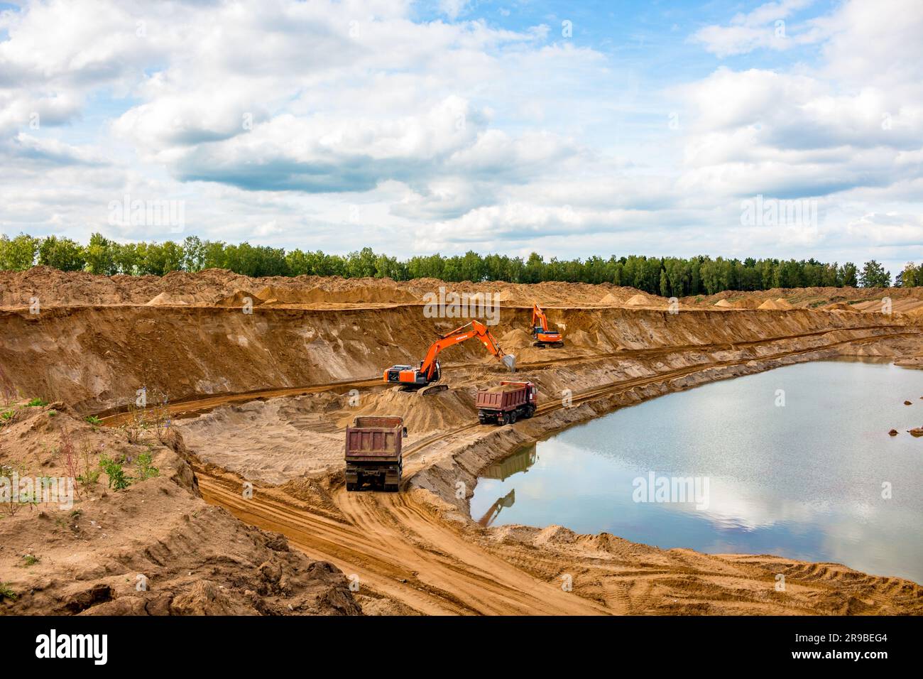 Russia - September 2014: Potresovskiy sand quarry, extraction of non ...