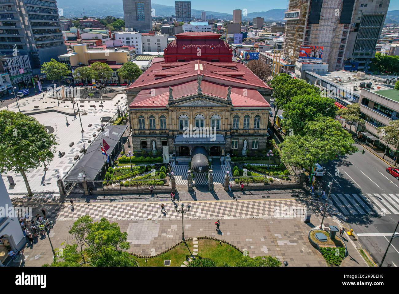 Beautiful aerial view of the Costa Rica National Theater in San Jose ...