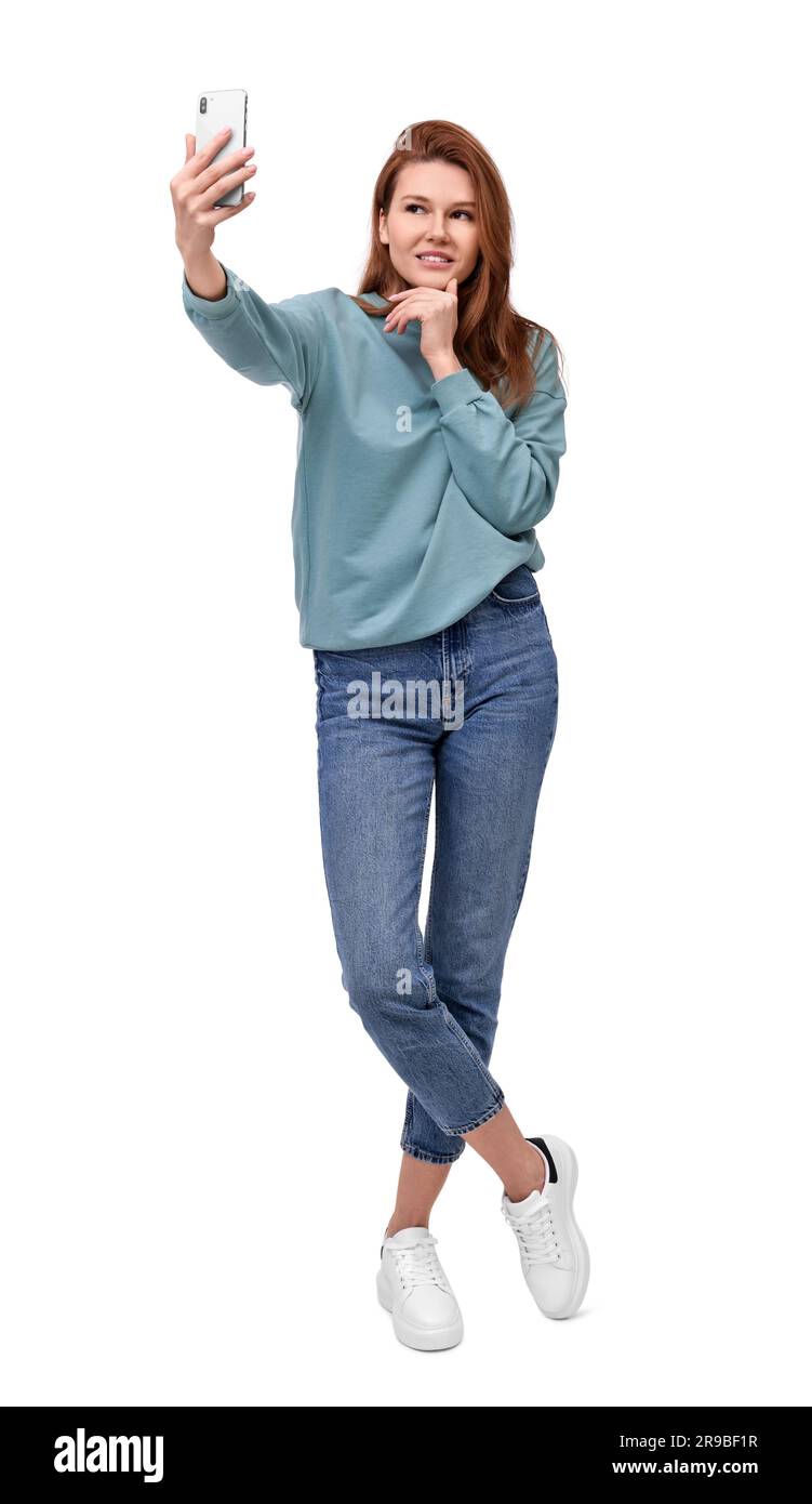Beautiful woman taking selfie using Cut Out Stock Images & Pictures - Alamy