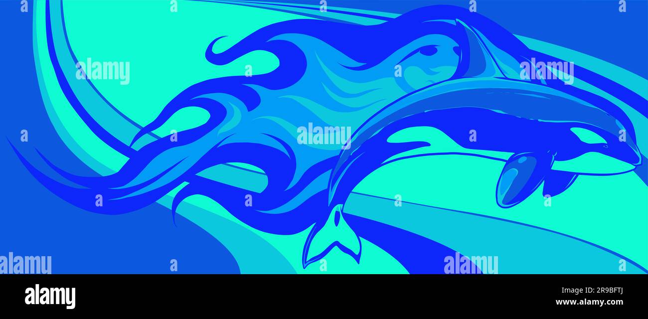 Killer Whale Spirit Orca Jumping Vector illustration on colored ...