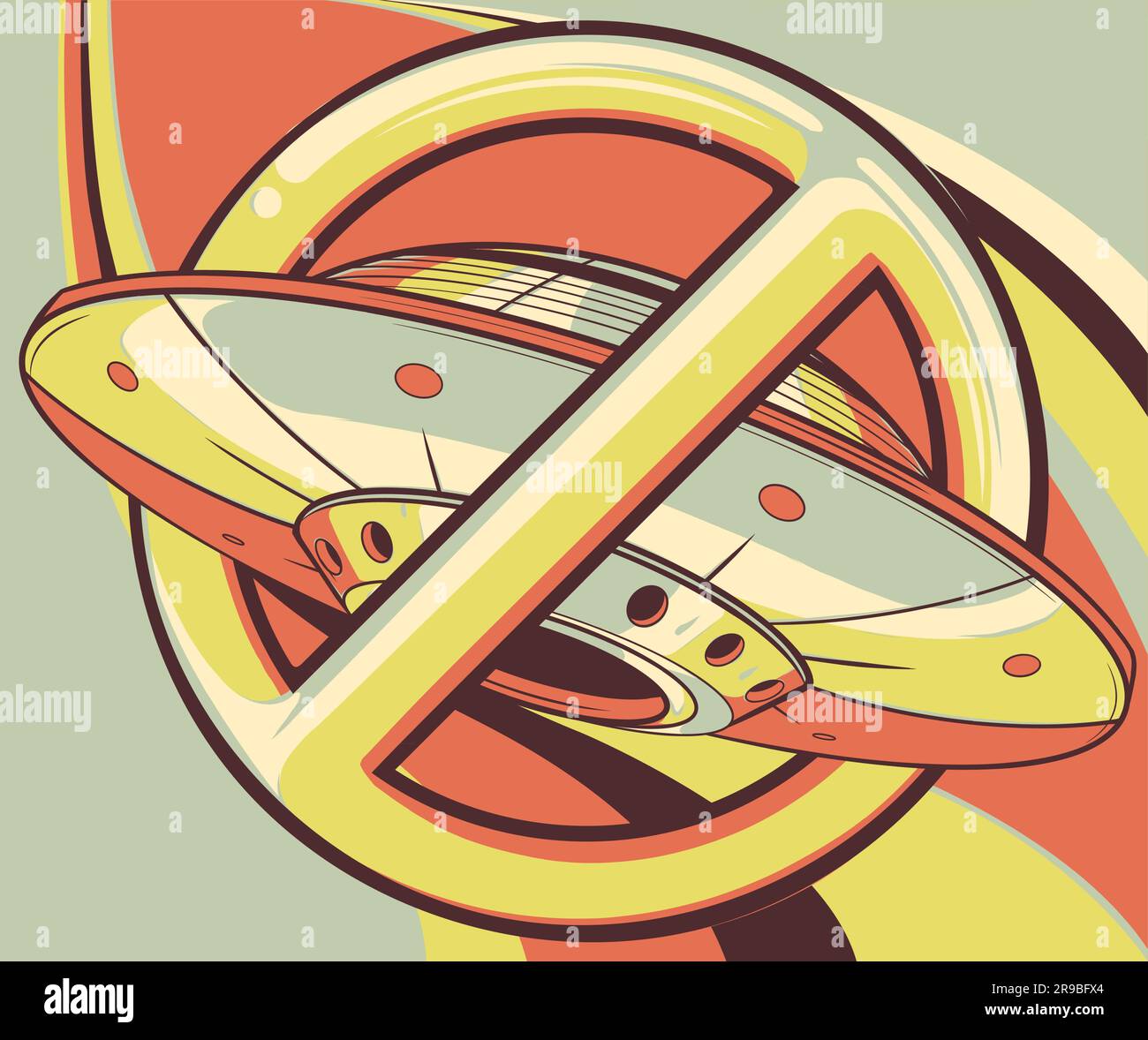 Vector illustration in flat style. Ultra violet UFO with lights. Alien ...