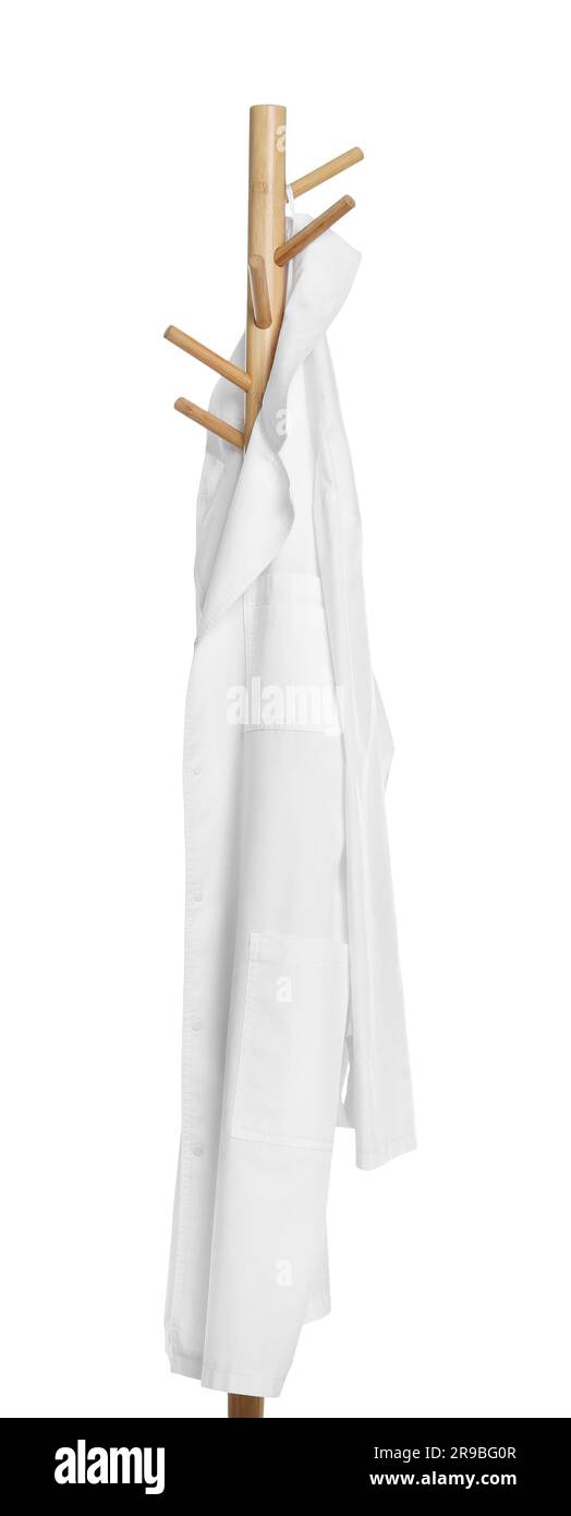 Doctor's gown on rack against white background. Medical uniform Stock ...