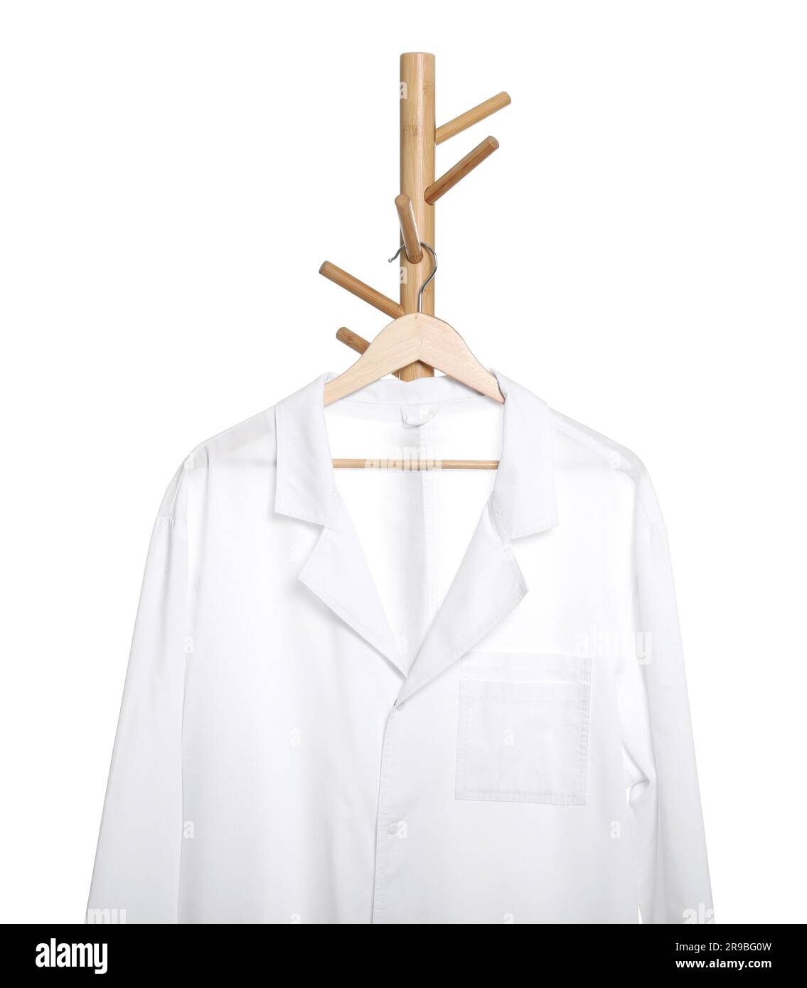 Doctor's gown on rack against white background. Medical uniform Stock ...