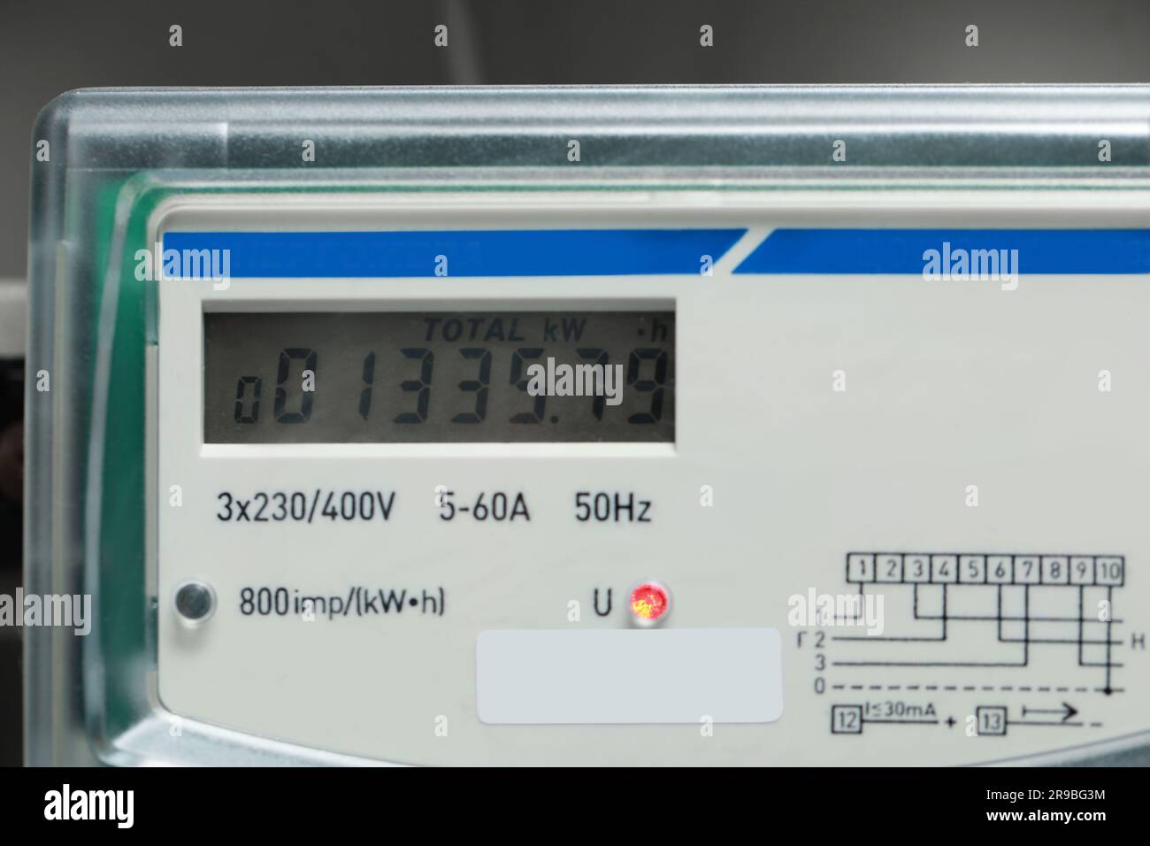Closeup view of electric meter. Measuring device Stock Photo - Alamy