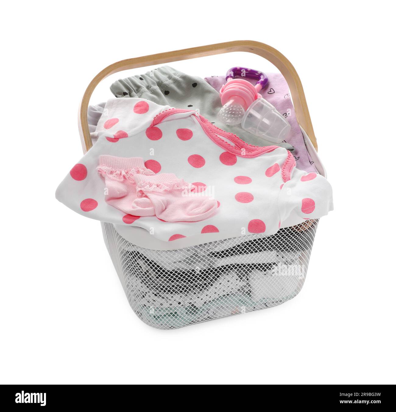 Laundry basket with baby clothes isolated on white Stock Photo - Alamy