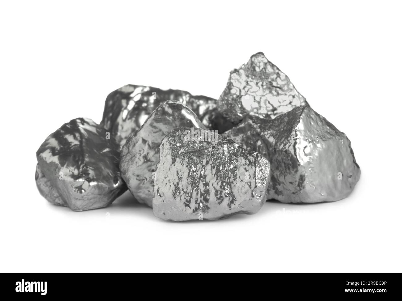 Many shiny silver nuggets on white background Stock Photo - Alamy