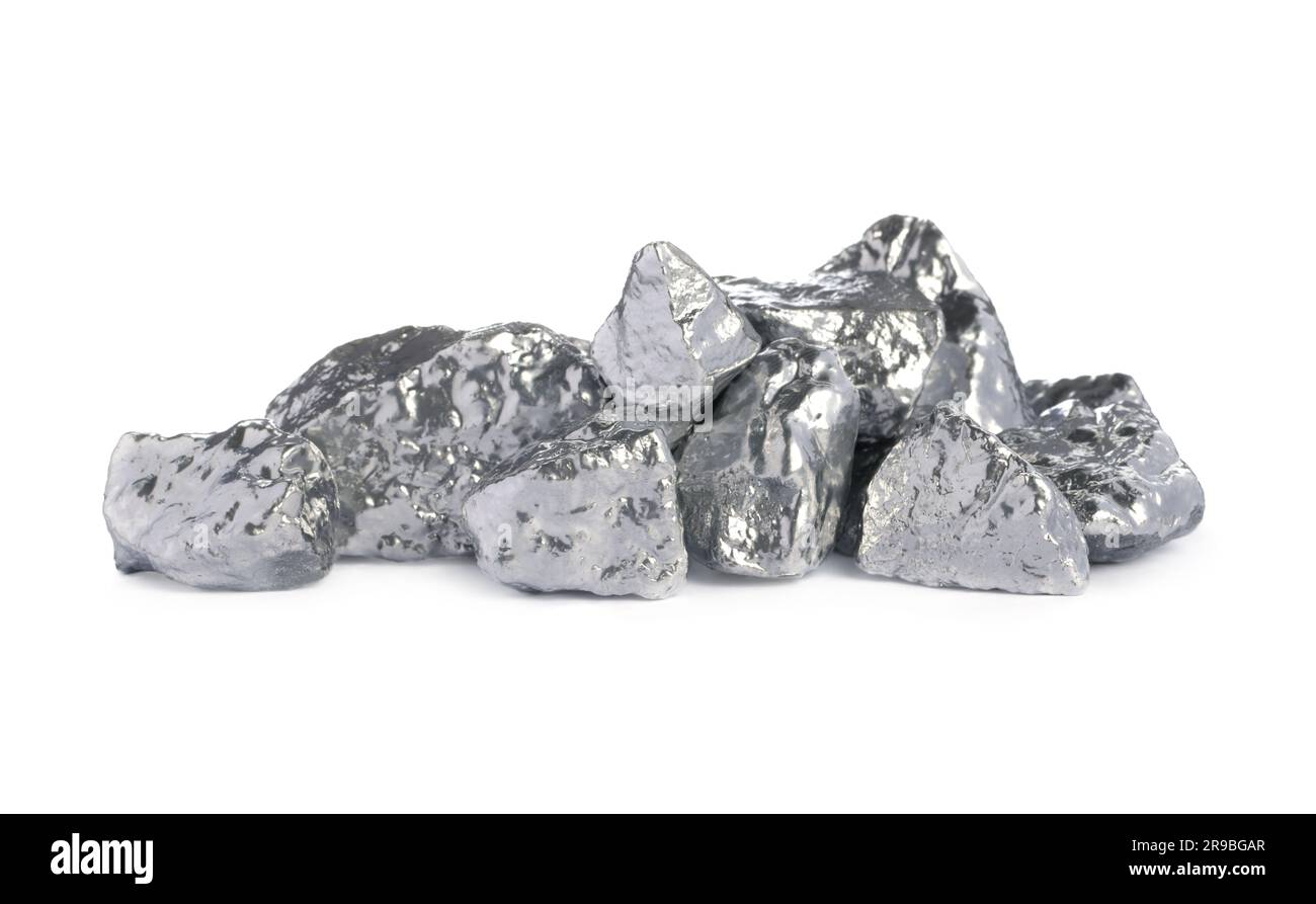 Many shiny silver nuggets on white background Stock Photo - Alamy