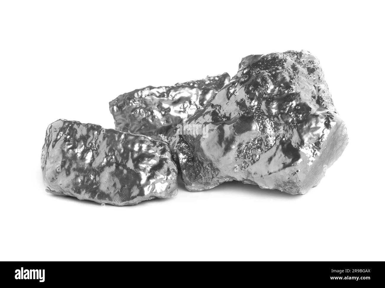 Many shiny silver nuggets on white background Stock Photo - Alamy