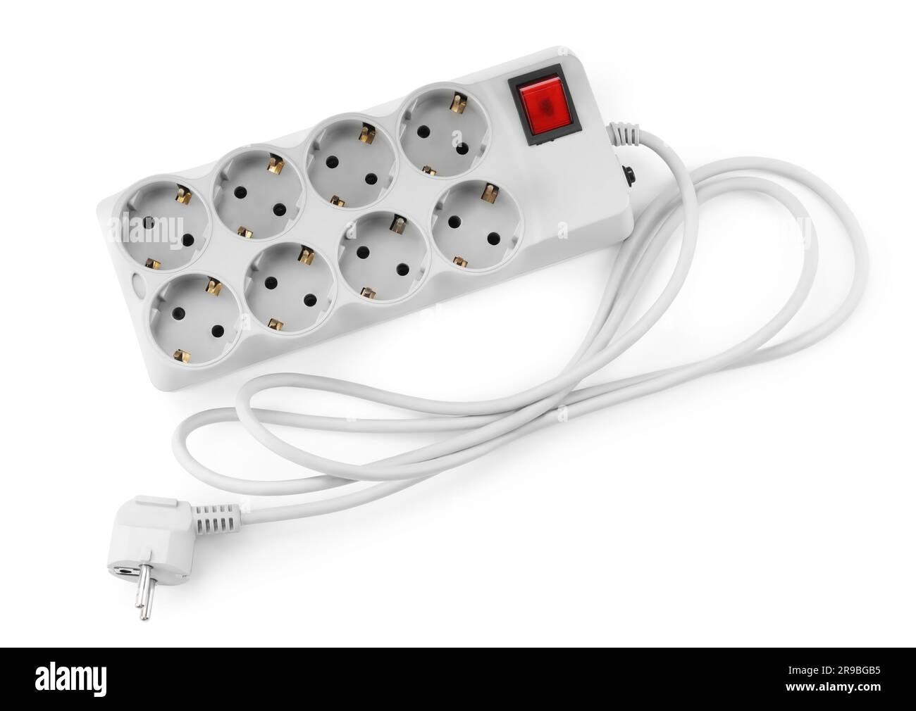 Power strip on white background, top view. Electrician's equipment ...