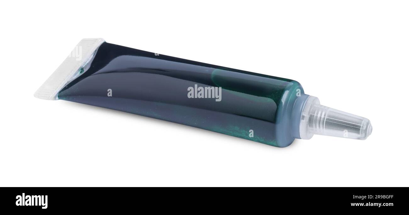 Tube with green food coloring on white background Stock Photo - Alamy
