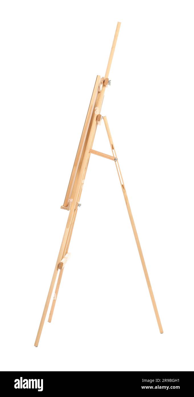Wooden easel with board isolated on white. Artist's equipment Stock ...