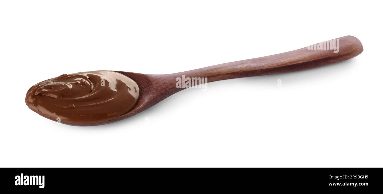 Spoon with tasty chocolate paste on white background Stock Photo - Alamy