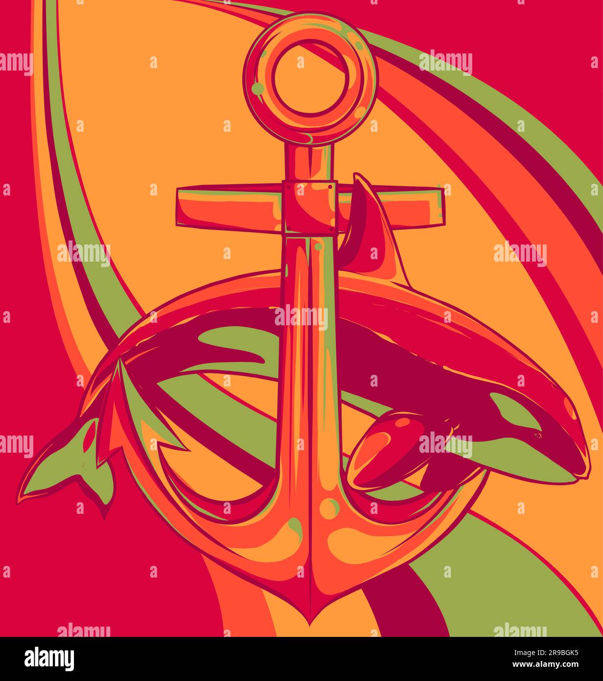 Killer Whale Spirit Orca Jumping Vector illustration on colored ...