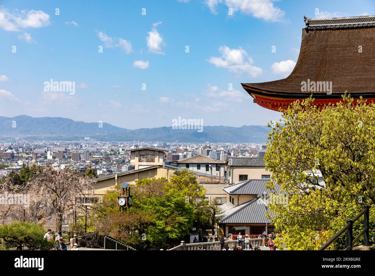 Kyoto Kiyomizu dera temple and views across Kyoto on a blue sky spring day 2023,Kyoto city,Japan ...