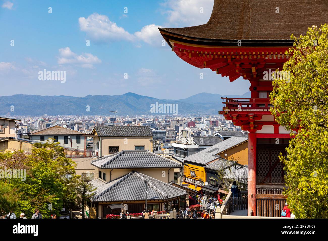 Kyoto Kiyomizu dera temple and views across Kyoto on a blue sky spring day 2023,Kyoto city,Japan ...