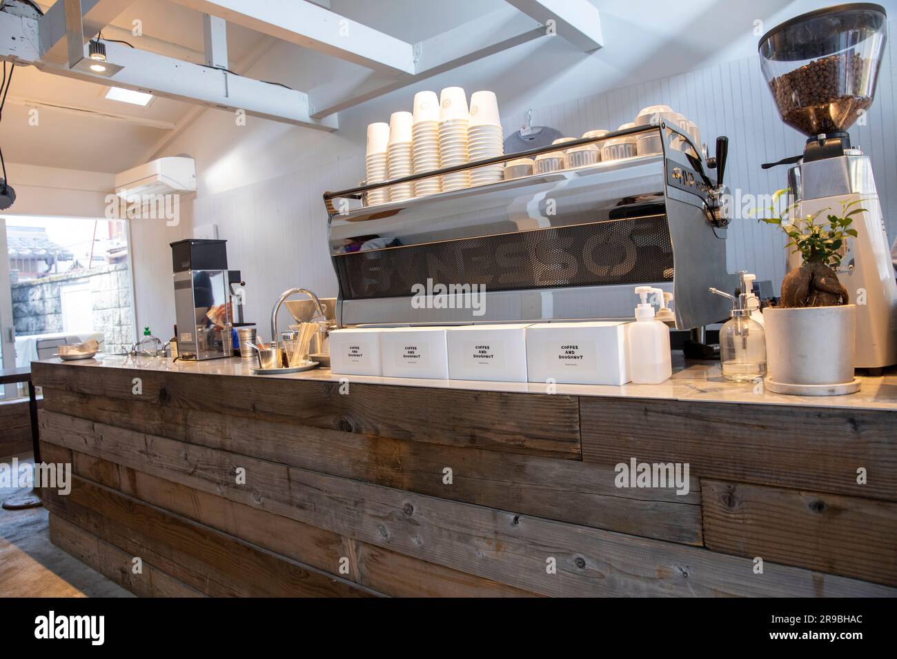Coffee shop cafe in Kyoto Japan, interior of cafe with coffee machine ...