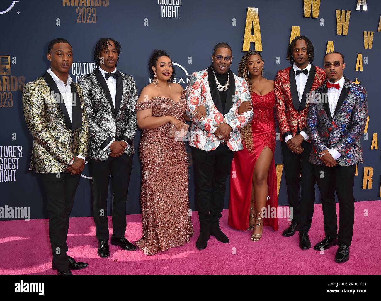 Busta Rhymes, center, and members of his family arrive at the BET ...